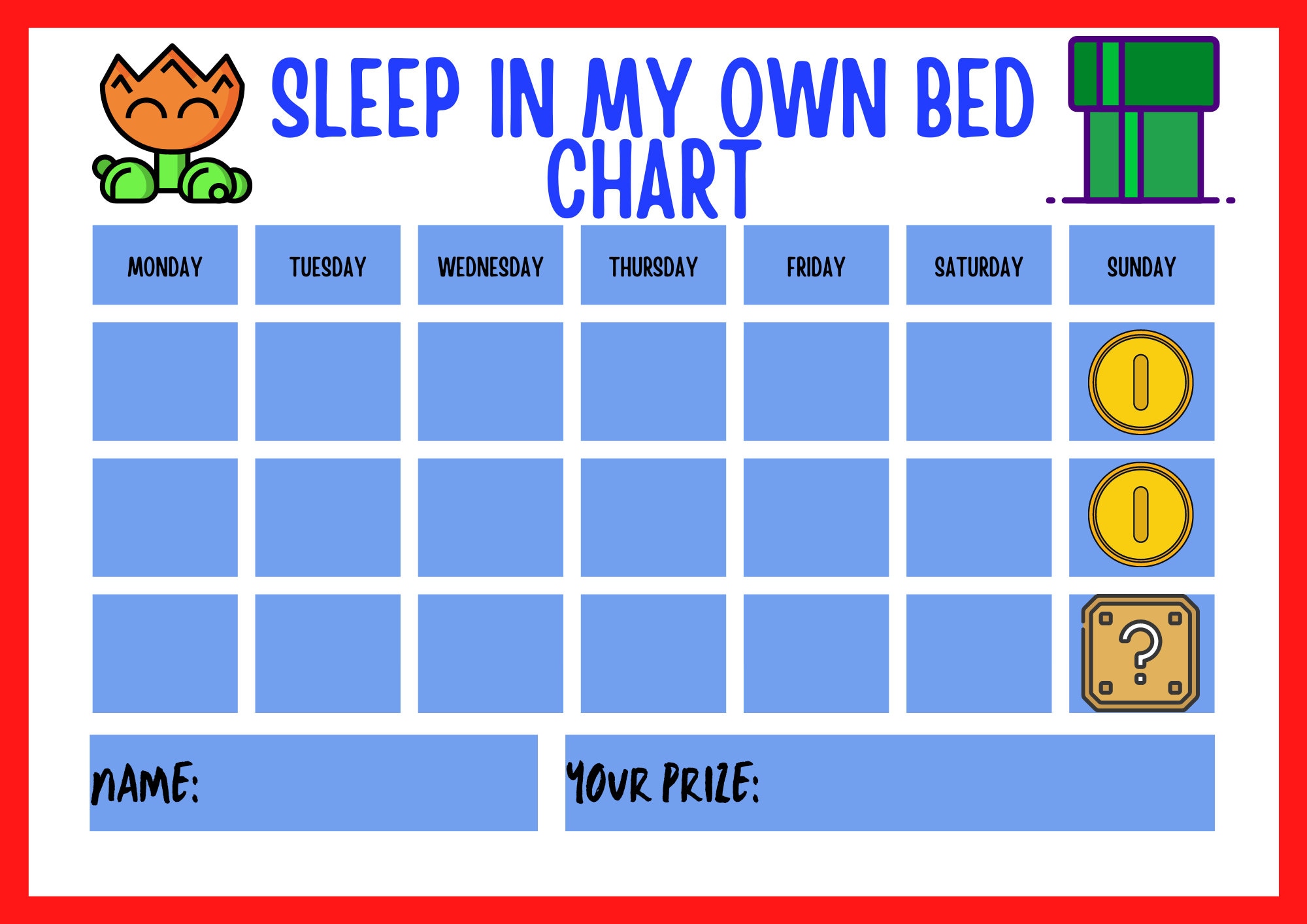 Stay in Bed Reward Chart - Super Mario Brothers Themed - Sleep Sticker ...