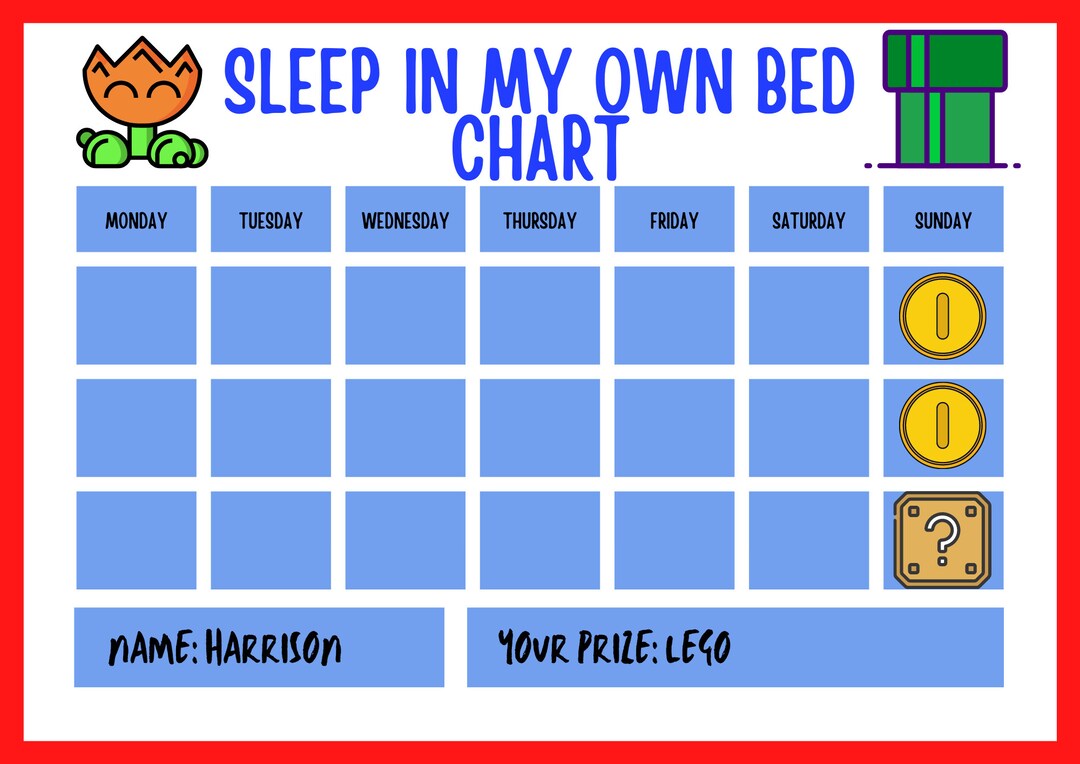 Stay in Bed Reward Chart - Super Mario Brothers Themed - Sleep Sticker ...