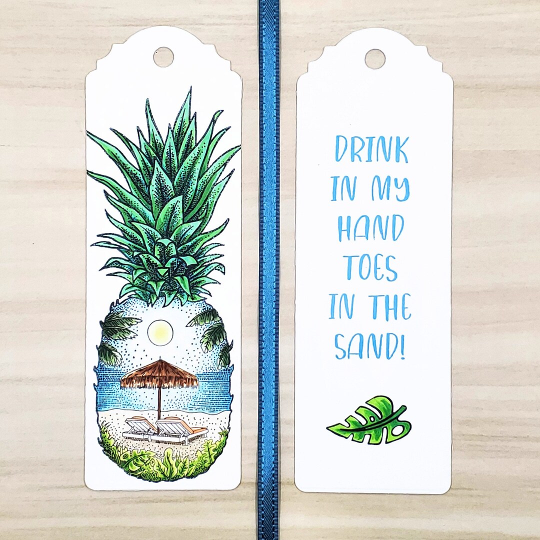 Tropical Beach Pineapple Handmade Bookmark -- Double-sided With Ribbon ...