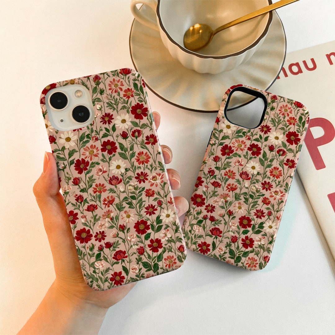 Red Crushed Flowers Case for Iphone15 14 13 12 11, Iphone14 13 12 11 ...