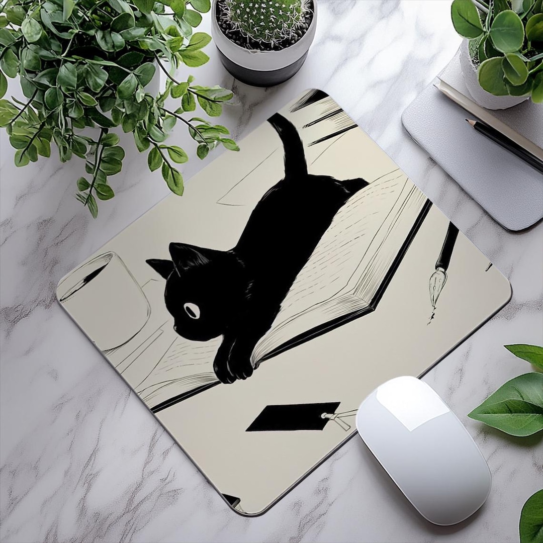 Black Cat Mouse Pad, Laptop Mouse Pad, Rubber Mouse Pad, Office Gift ...