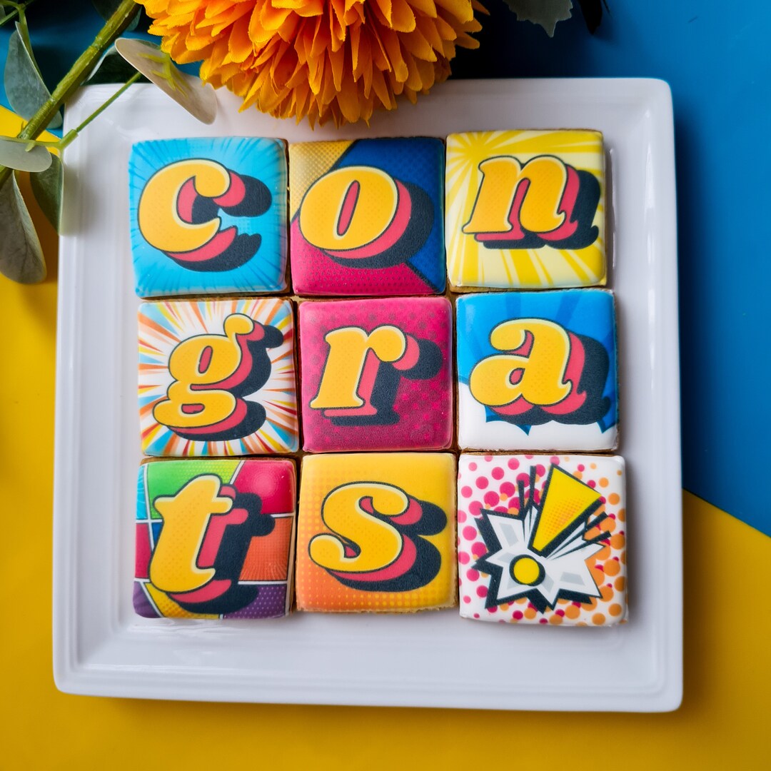Congratulations Biscuits Gift Box, Pop Art Biscuits, Bespoke Cookies - Etsy