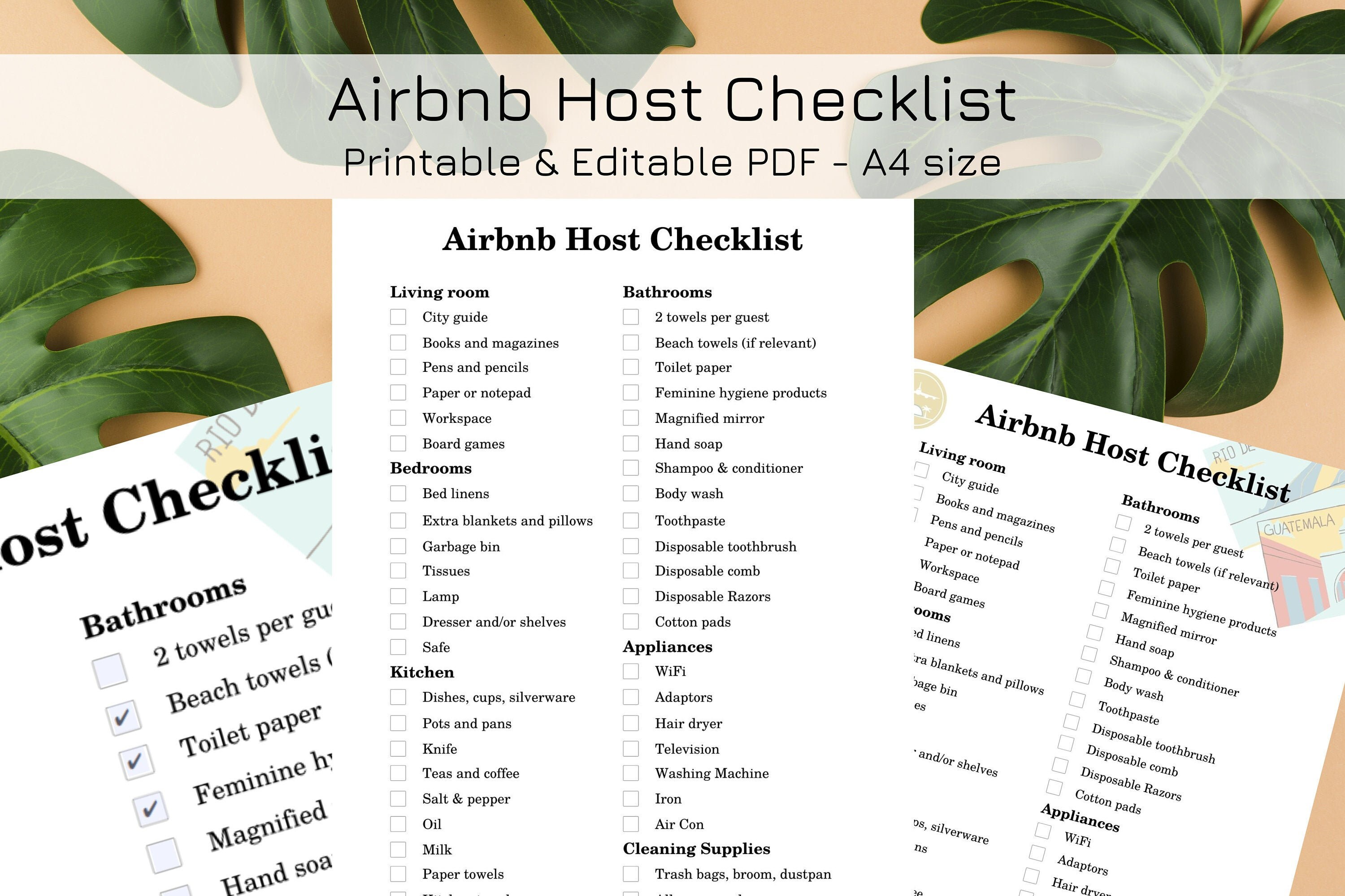 Airbnb Checklist Printable And Editable PDF Host Printable Etsy