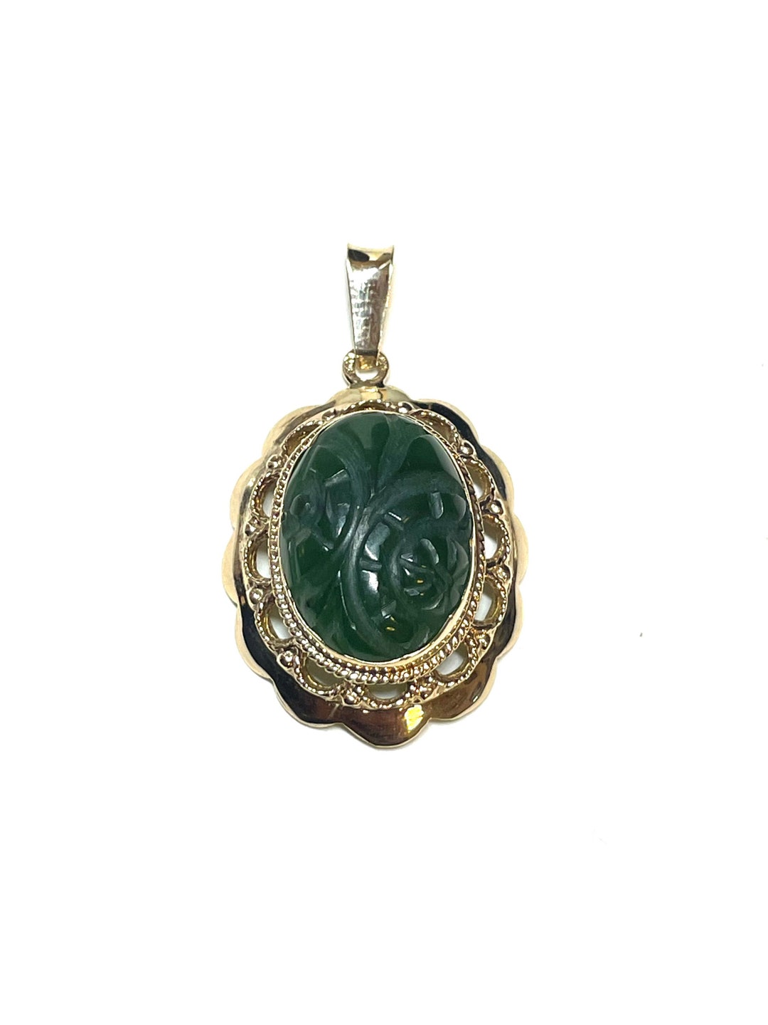 14k Gold Pendant With Carved Jade - Etsy