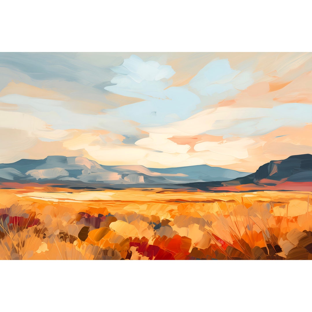 Santa Fe Mountains Painting New Mexico Landscape Abstract Panoramic Art ...