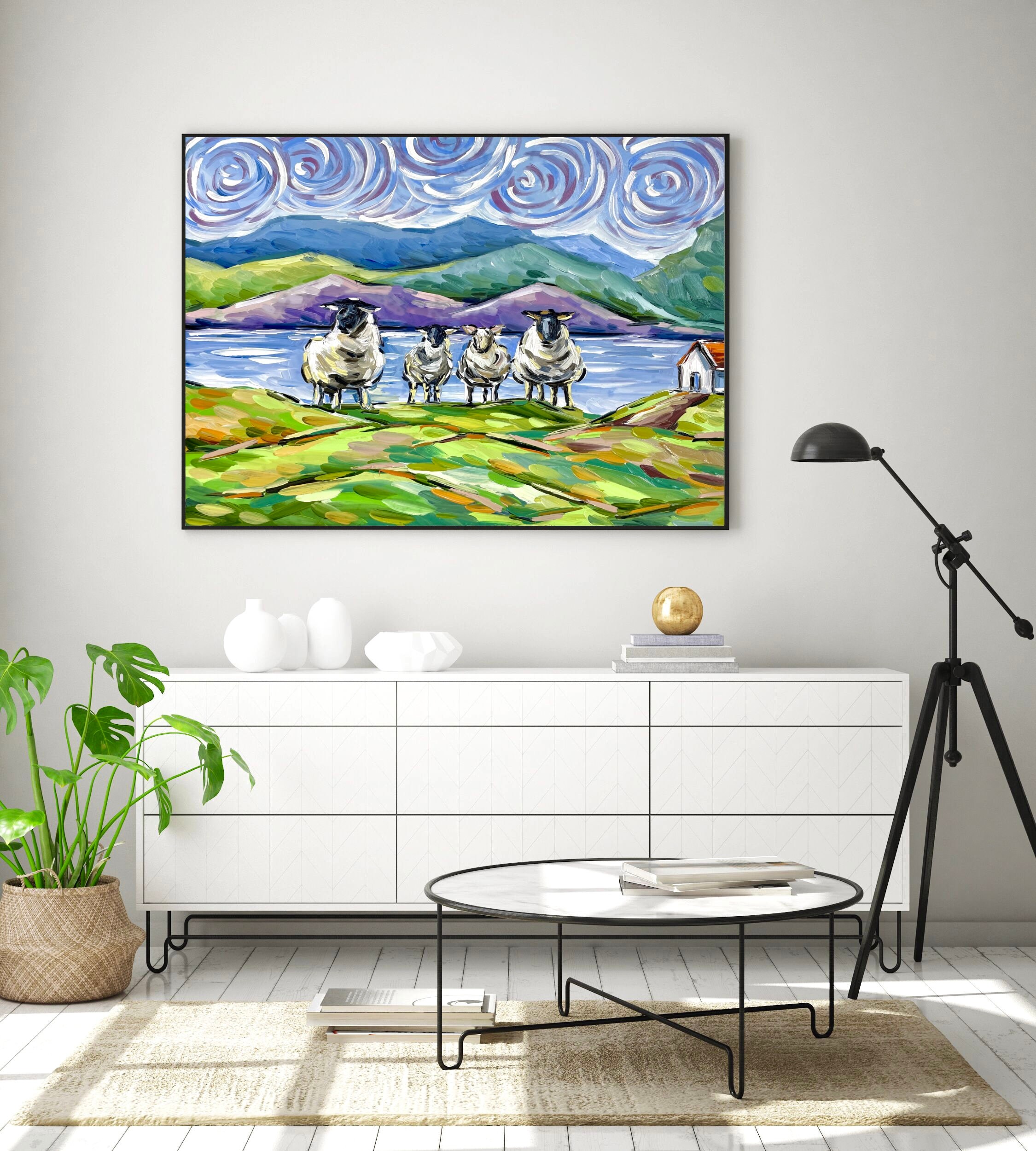 Scottish Sheep Art Landscape Print From Oil Painting Scotland Farmhouse ...