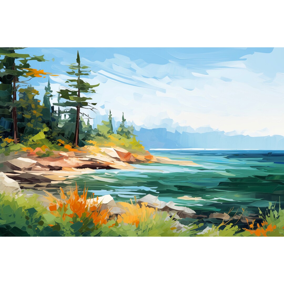 Washington Lake Print From Oil Painting Seattle Forest Lake Artwork ...