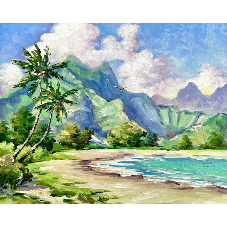 Waikiki Beach Hawaii Painting Hawaiian Landscape Art Print Oahu Beach ...