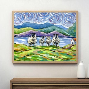 Scottish Sheep Art Landscape Print From Oil Painting Scotland Farmhouse ...