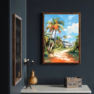 Key West Painting Florida Travel Art Beach Art Print Tropical Landscape ...