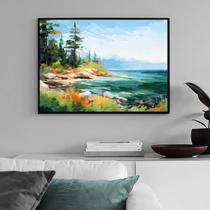 Washington Lake Print From Oil Painting Seattle Forest Lake Artwork ...