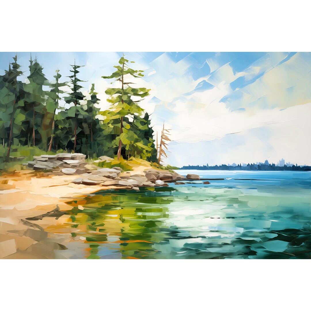 Lake Huron Travel Poster Michigan Landscape Painting Shoreline Wall Art ...