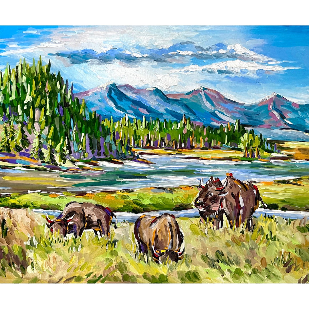 Yellowstone National Park Painting National Park Art Print Wyoming Wall ...