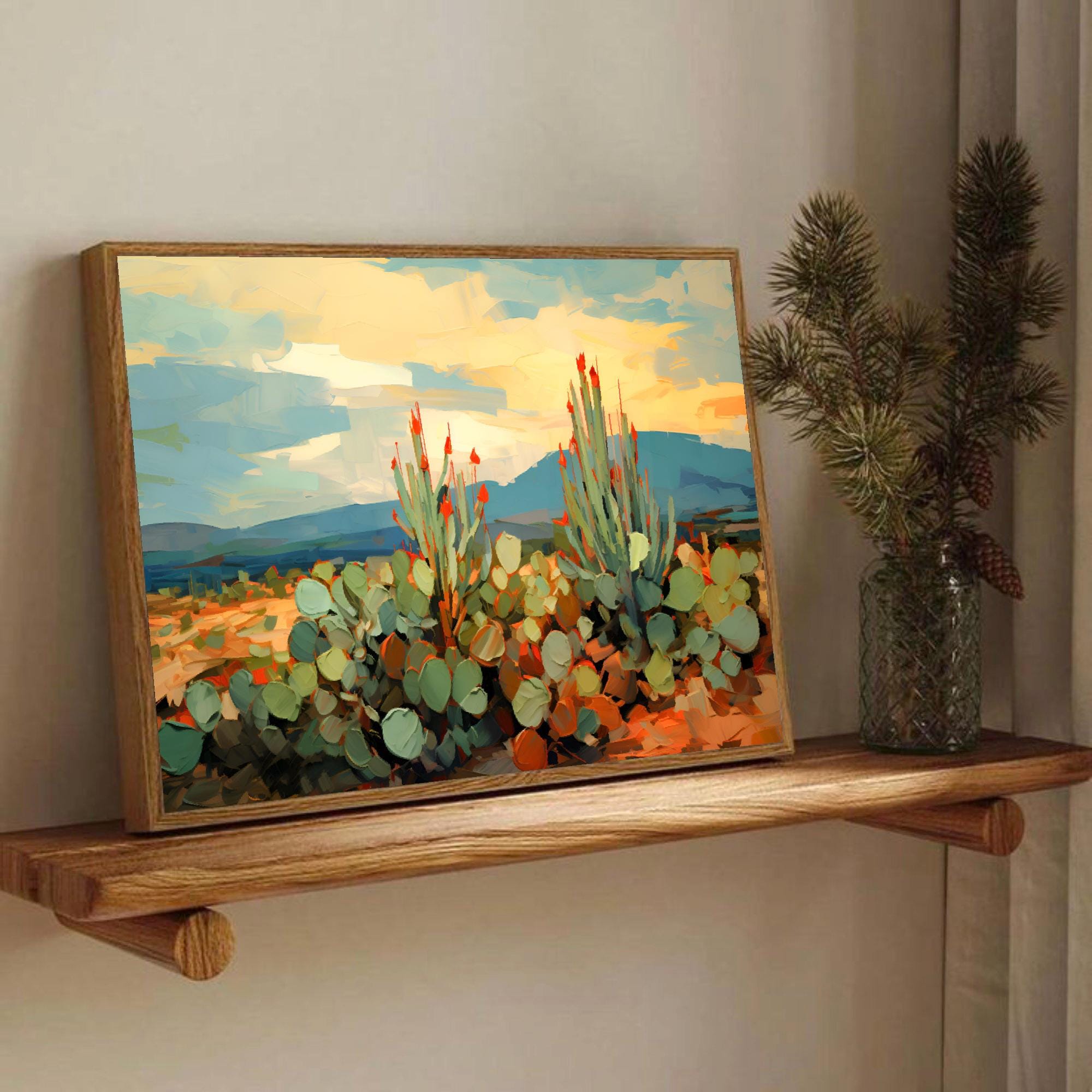 Texas Marfa Print Cactus Desert Landscape Painting Prickly Pear Cactus ...