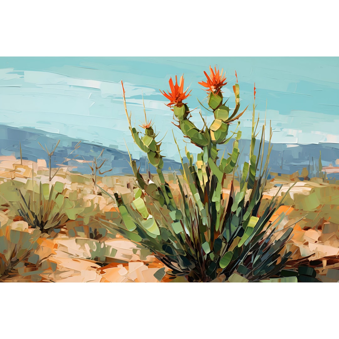 Desert Cactus Painting Arizona Mountains Landscape Piestewa Peak Art ...
