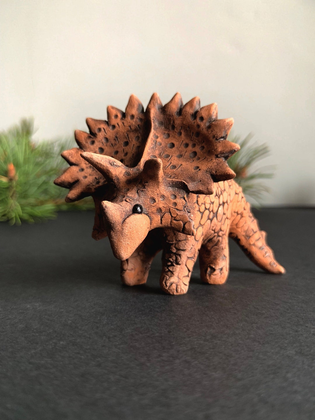 Handmade Clay Ceramic Triceratops Dinosaur in Brown Clay for a Gift - Etsy