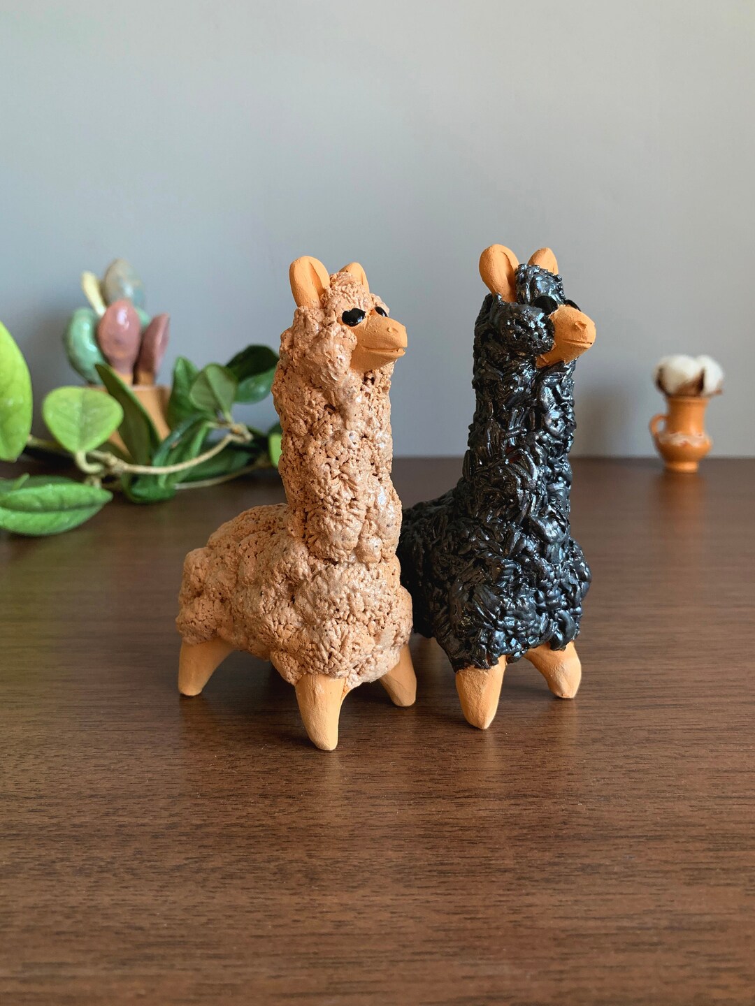 Ceramic Llama Figurines, a Set of Two Llamas Handmade Clay Animals of ...