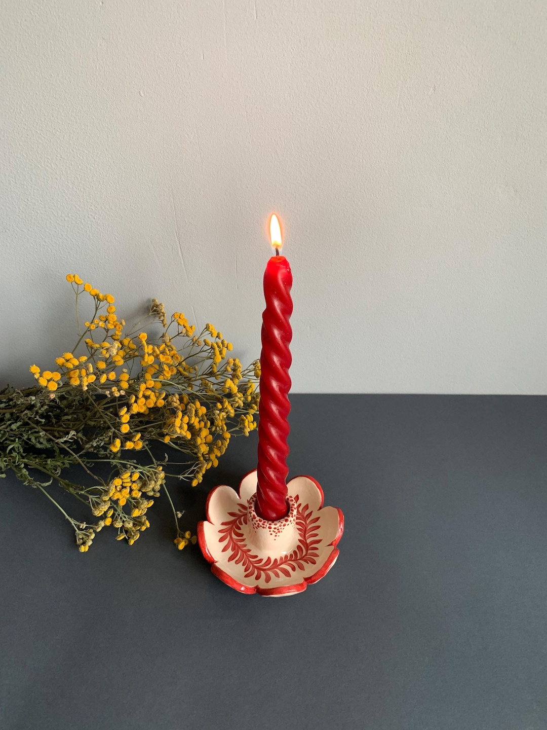 Clay Candlestick in the Shape of a Flower for One Candle. Handmade ...