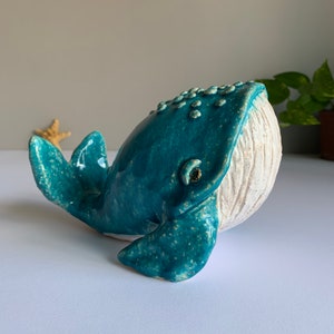 Ceramic Whale Figure in Blue Color. A Stunning Oceanic Masterpiece for ...