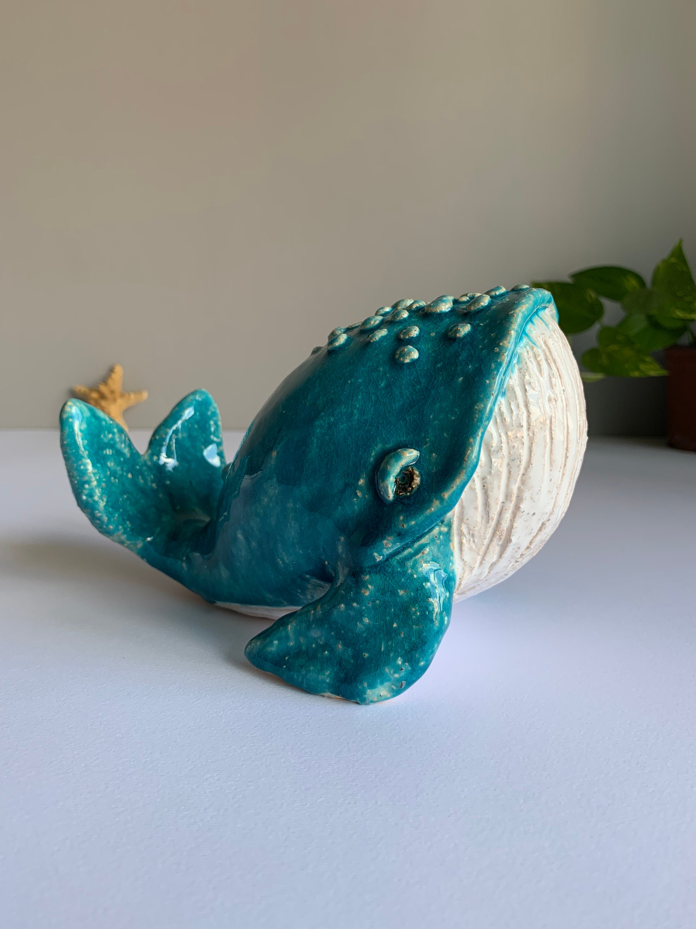 Ceramic Whale Figure in Blue Color. A Stunning Oceanic Masterpiece for ...
