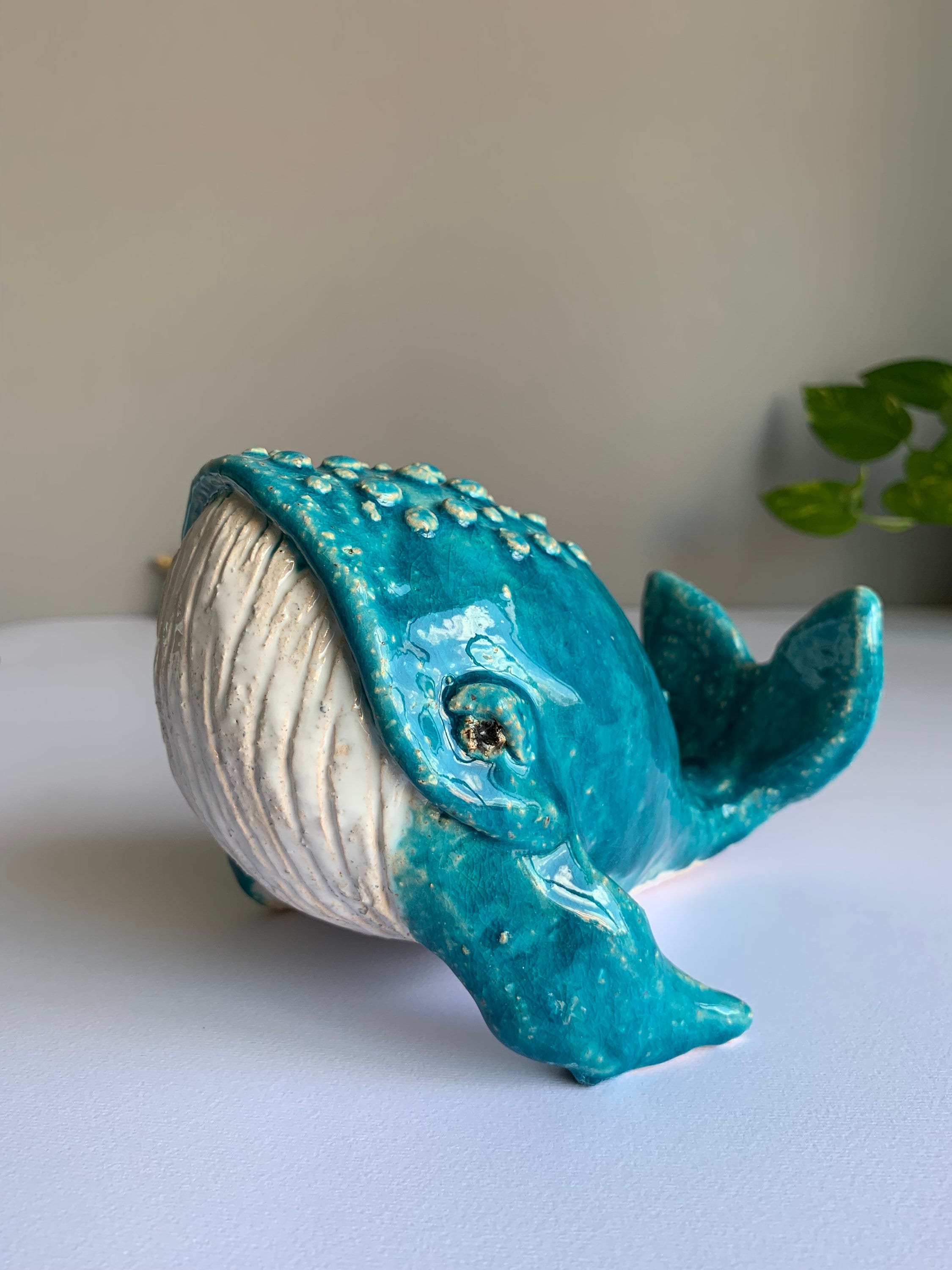 Ceramic Whale Figure in Blue Color. A Stunning Oceanic Masterpiece for ...