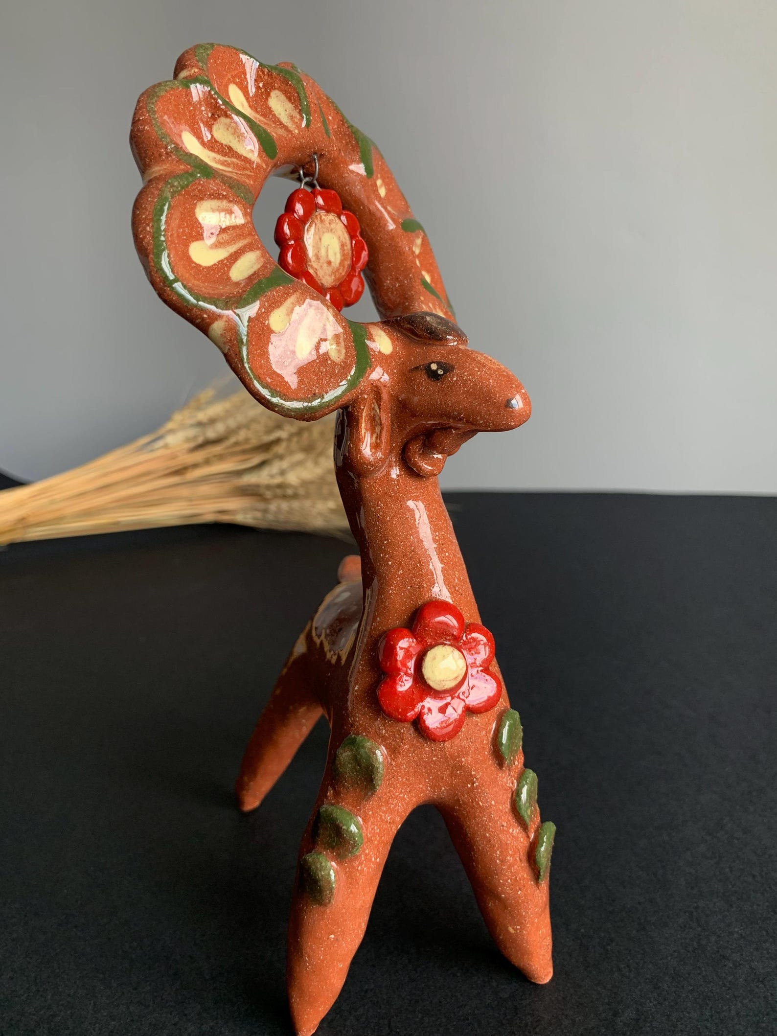 Ceramic Deer. Brown Figure of a Small Deer. Painted Clay Deer. Ceramic ...