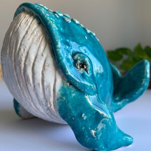 Ceramic Whale Figure in Blue Color. A Stunning Oceanic Masterpiece for ...