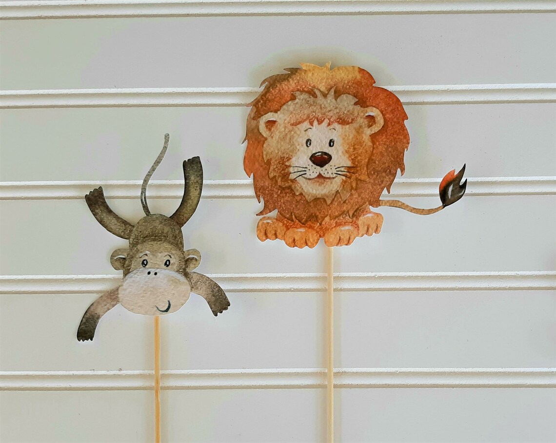 Set of 8 Jungle Safari Animal Centerpieces, Cake Toppers, Party ...