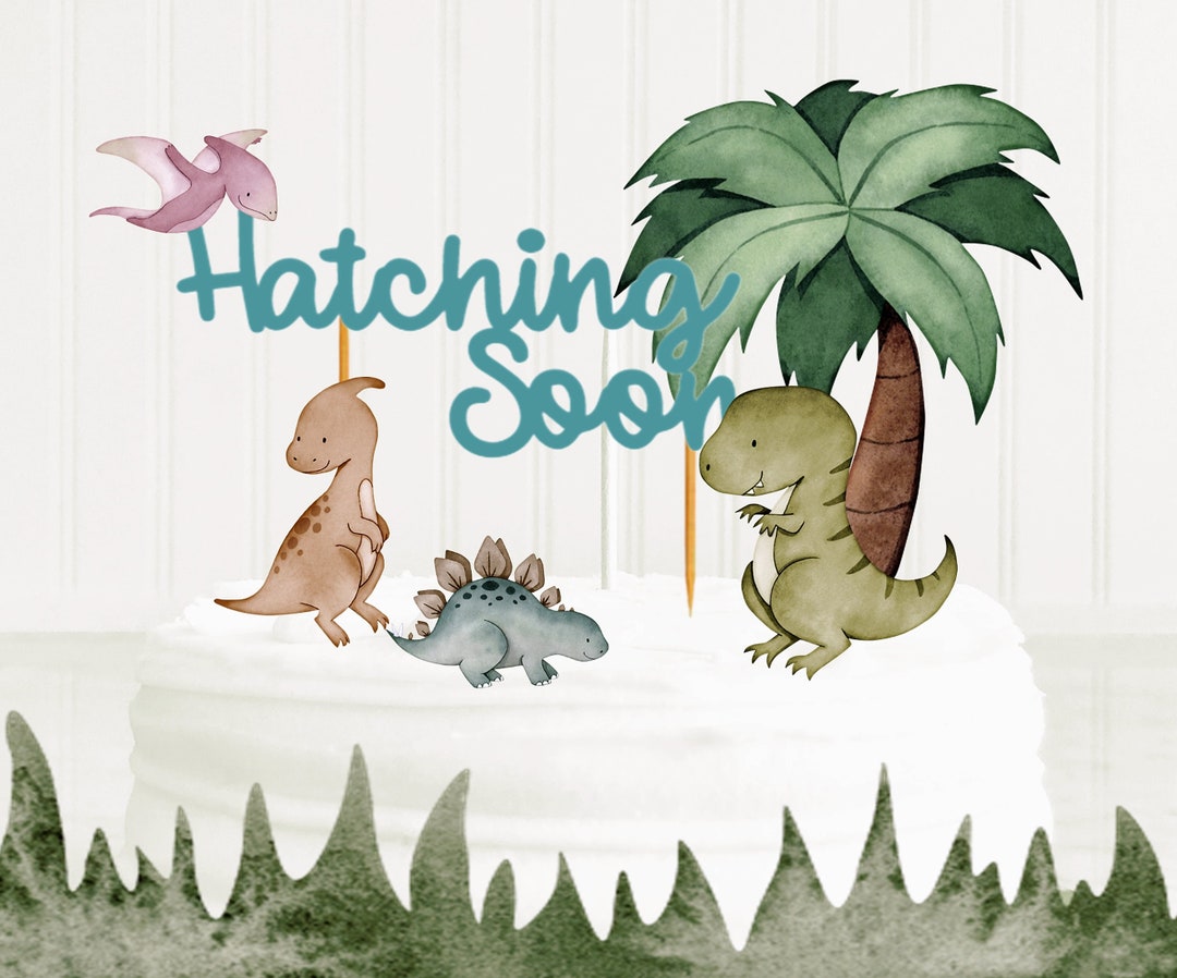 Dinosaur Cake Topper "hatching Soon" Baby Shower, 5.5 Inches Wide 2.75 ...