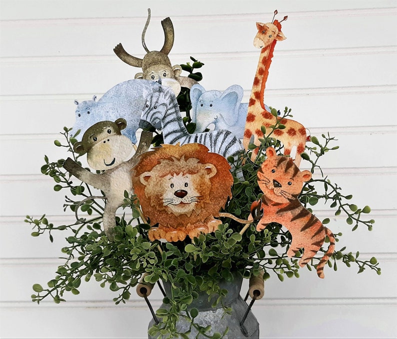 Set of 8 Jungle Safari Animal Centerpieces, Cake Toppers, Party ...