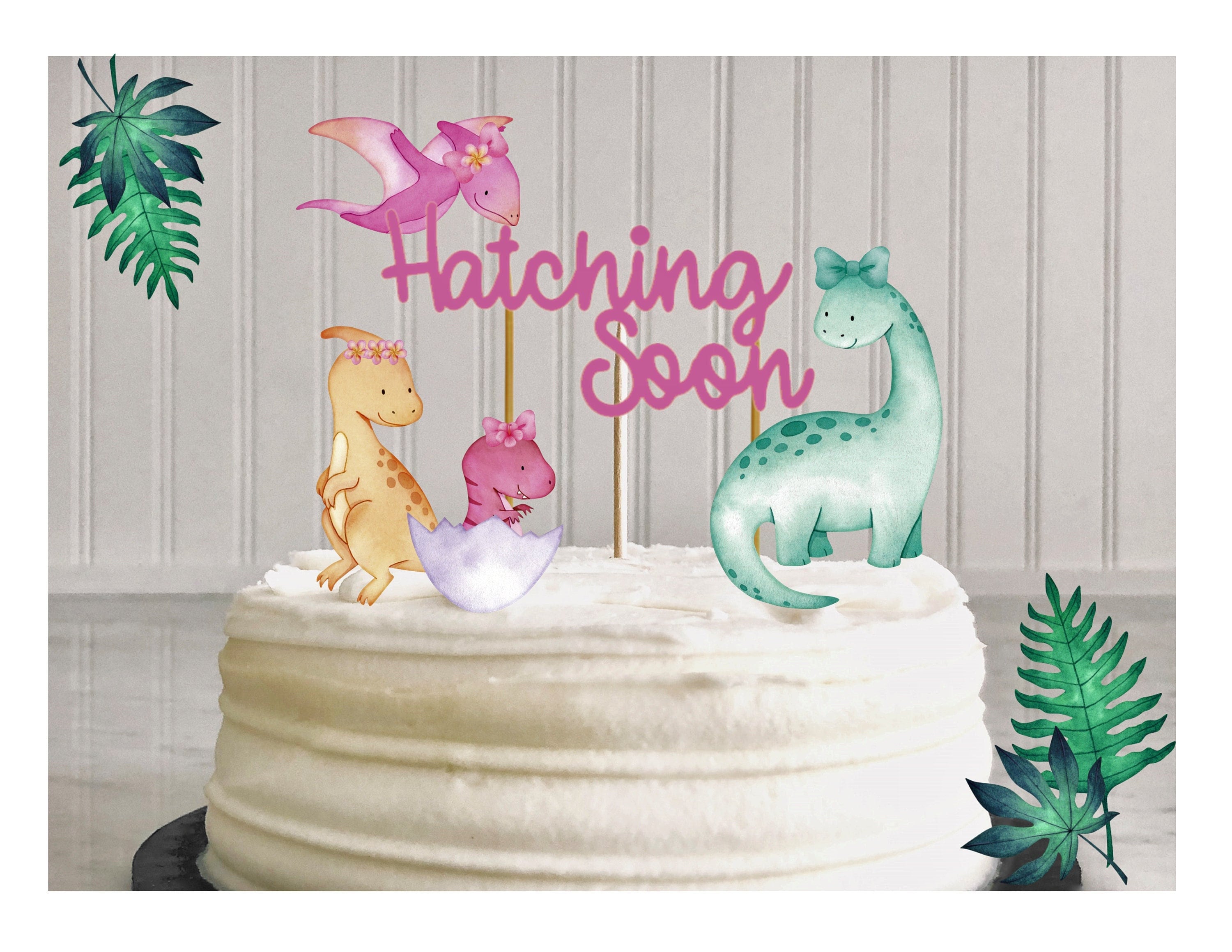 Girl Dinosaur Cake Topper "hatching Soon" Birthday Party, Baby Shower ...