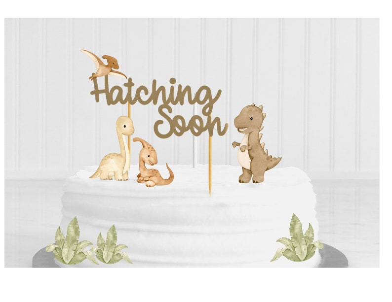 Neutral Dinosaur Cake Topper hatching Soon - Etsy