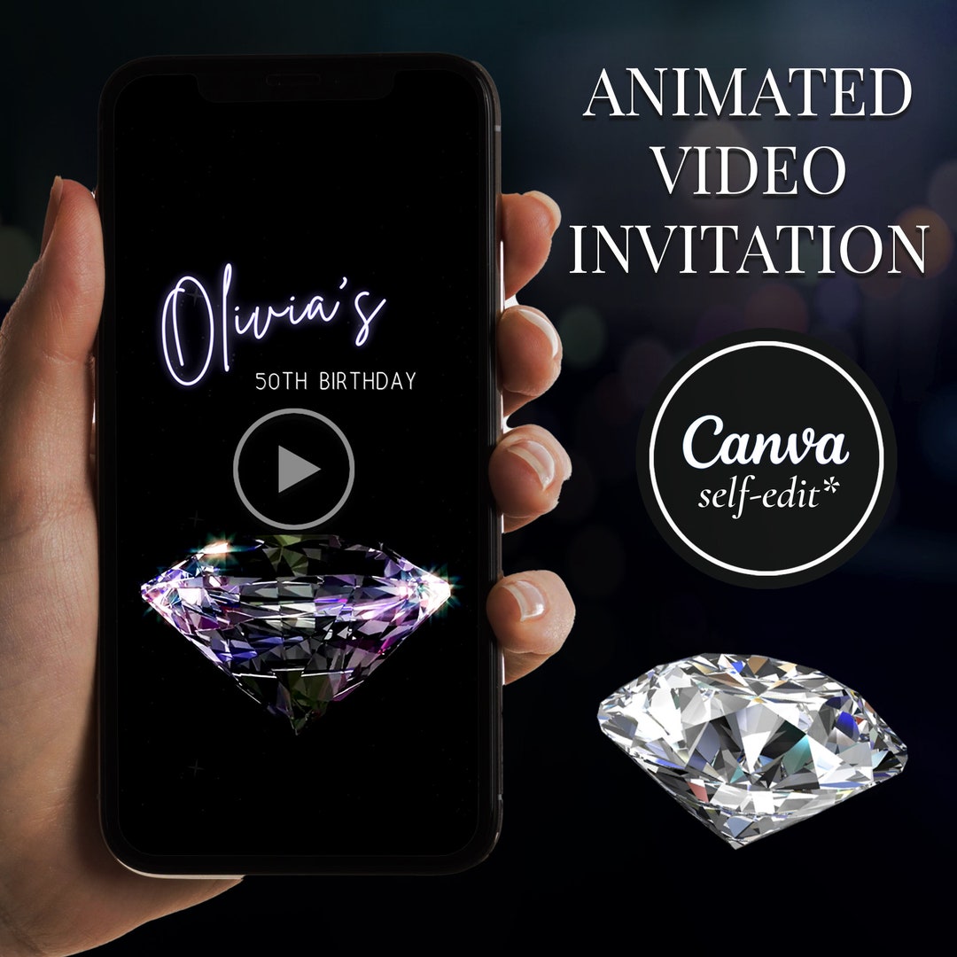 Diamond Birthday Party Animated Invitation, Editable Glitter Adult ...