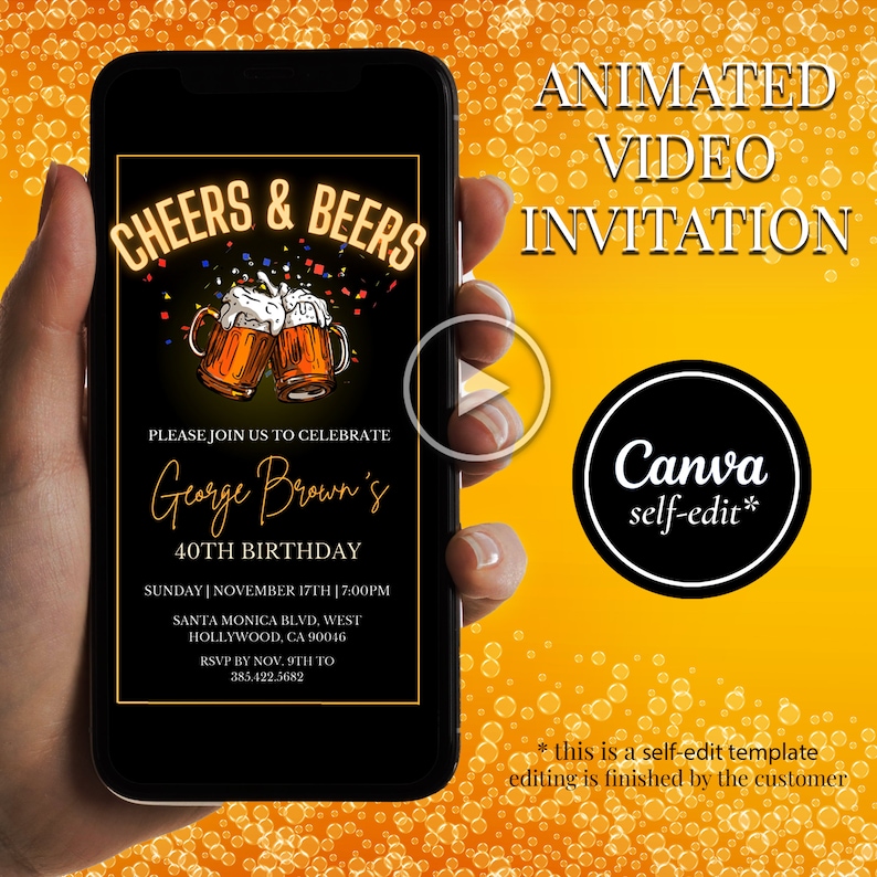 Cheers Beers Party Birthday Invitation, Editable Canva Template, Beer ...
