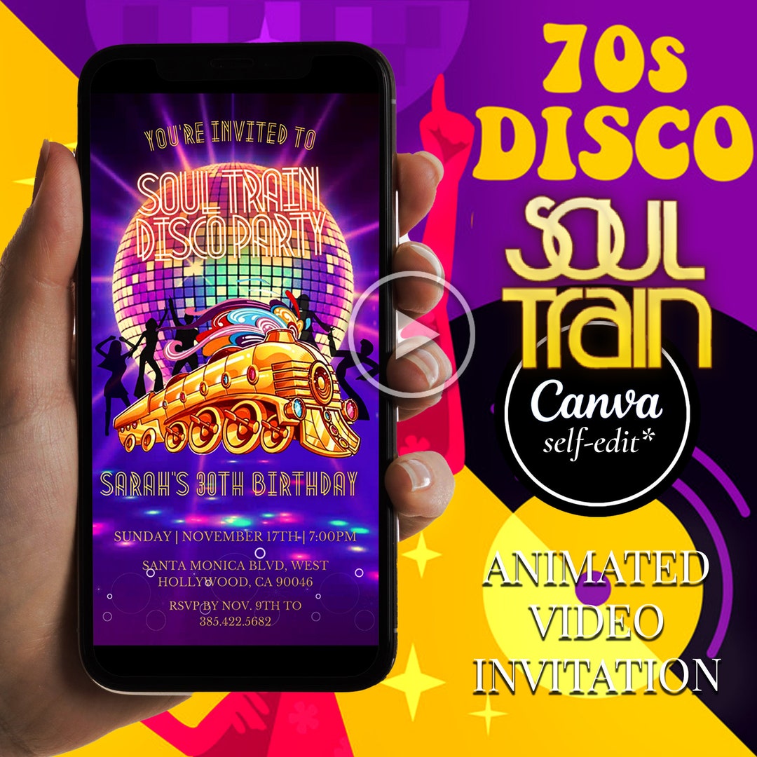 70s Soul Train Disco Birthday Video Invitation (canva Template) - Etsy