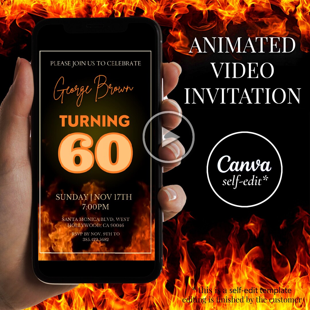 Fiery Birthday Video Invitation: Bonfire Party, Any Age (editable ...
