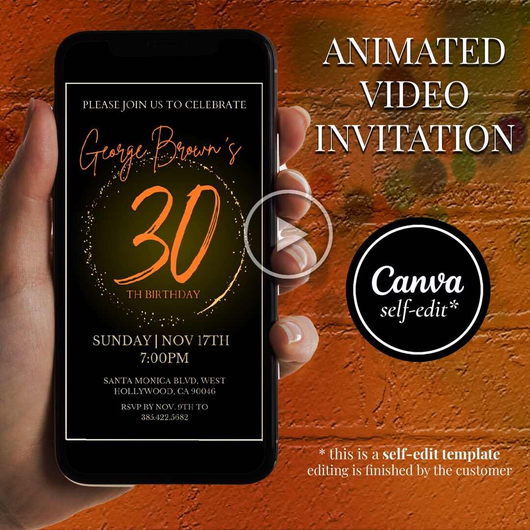 30th Birthday Animated Video Invitation, Adult Digital Birthday Invite ...