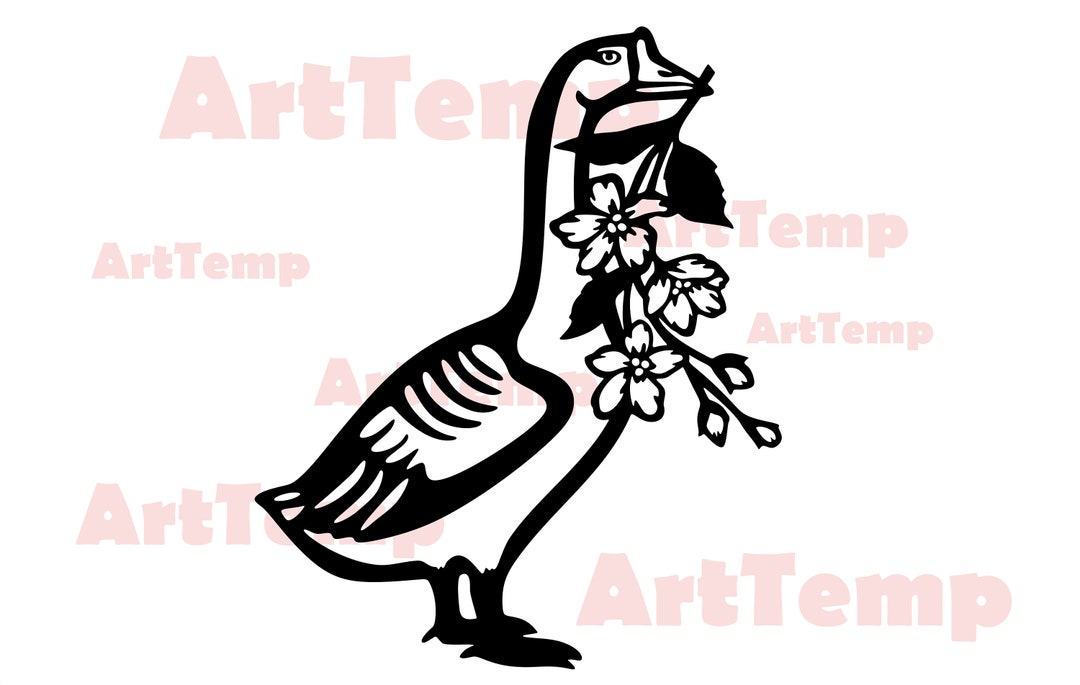 Goose With Flowers SVG DXF: Laser Cut CNC Clipart (digital Download) - Etsy