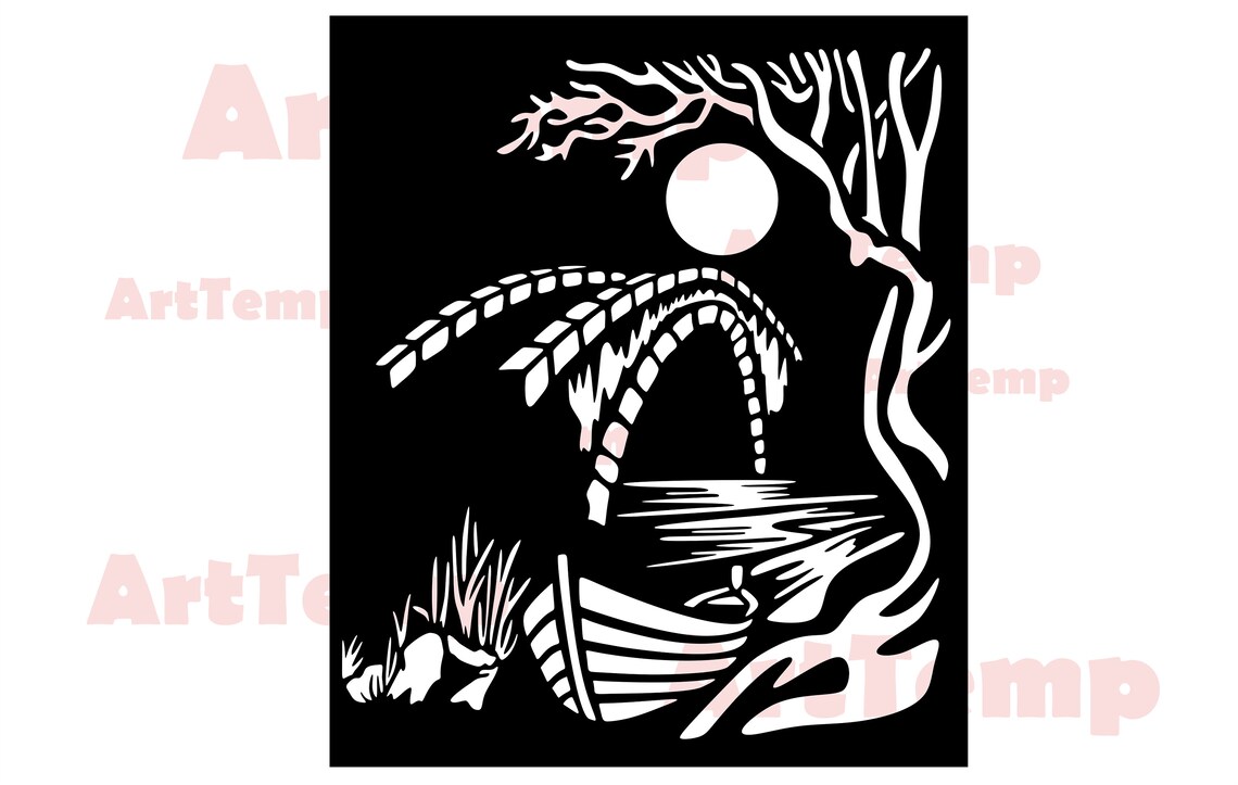 Boat Under the Bridge DXF River Scene SVG Forest Dxf for - Etsy