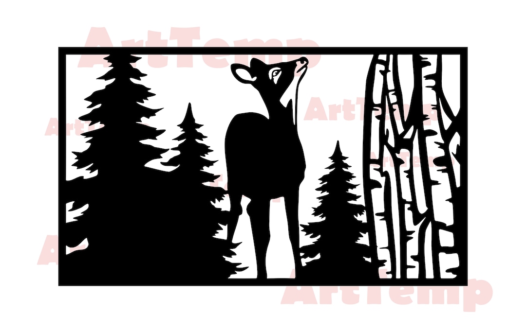 Deer Scene DXF, Animals SVG Cut File, Svg for Cricut, Dxf for Laser Cnc ...