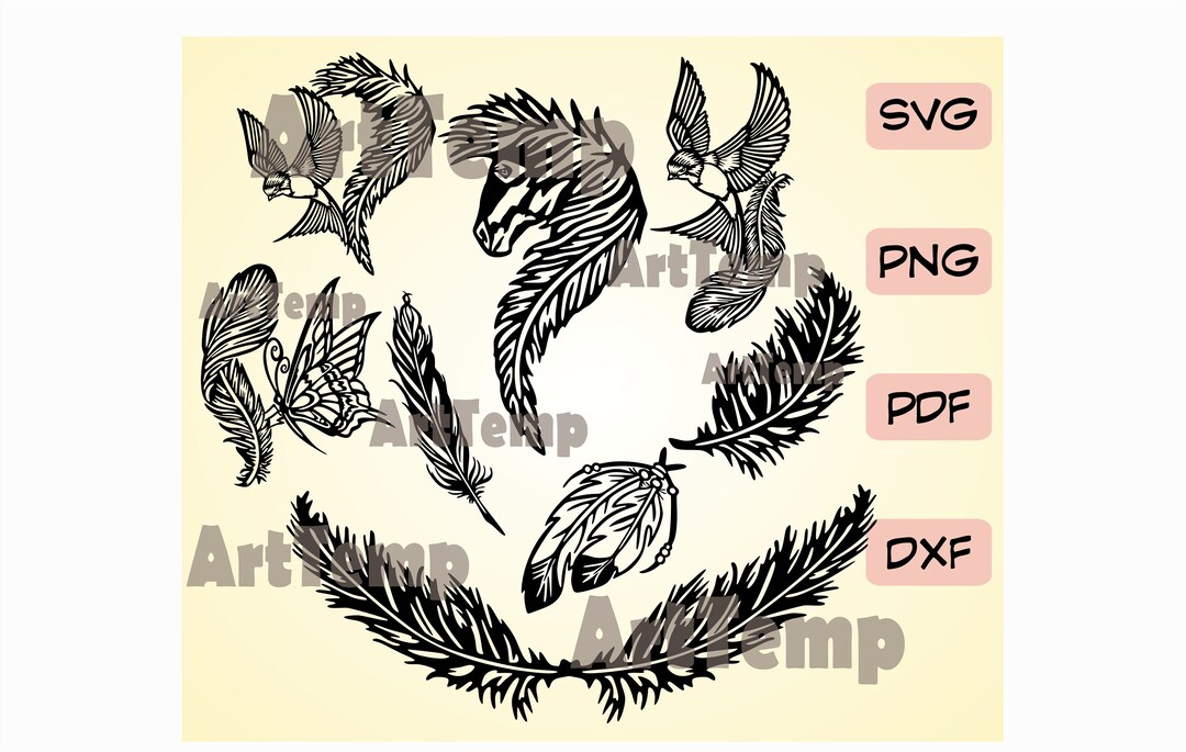 Feather Decoration DXF, Feather Svg for Cricut, Papercut Template ...