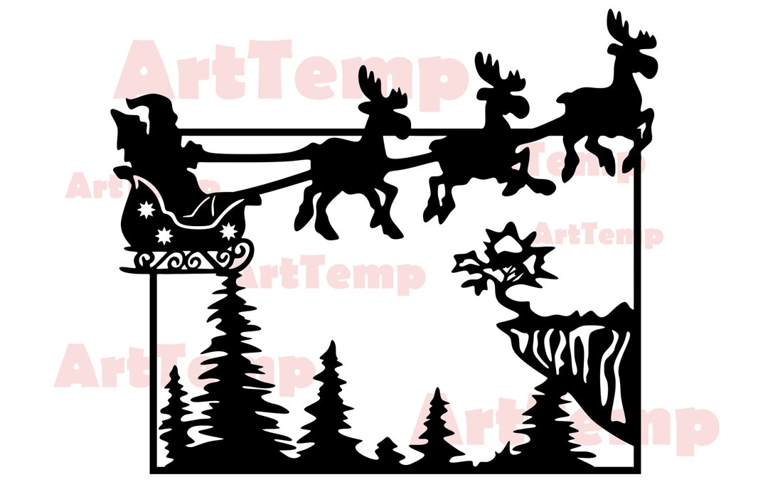 Christmas Scene SVG, Santa Claus DXF Cut File, Silhouettes Dxf, Cricut ...