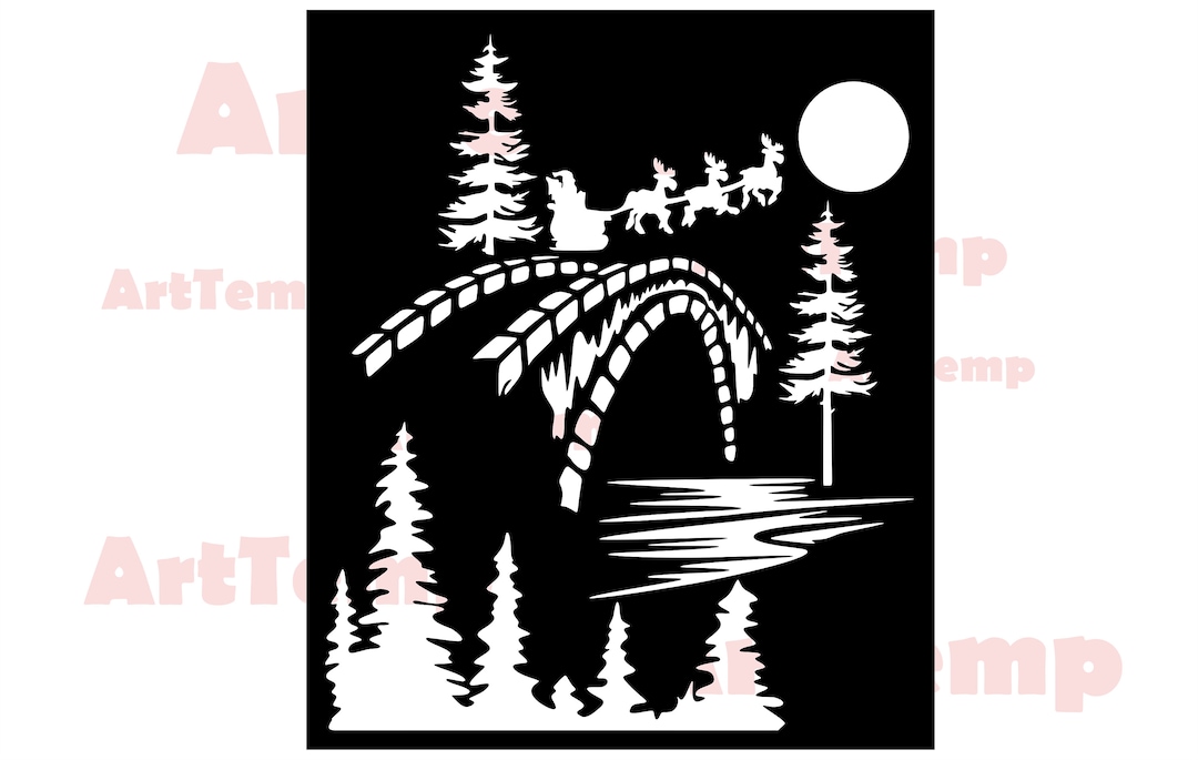 Christmas Scene SVG, Santa Claus DXF Cut File, Silhouettes Dxf, Cricut ...