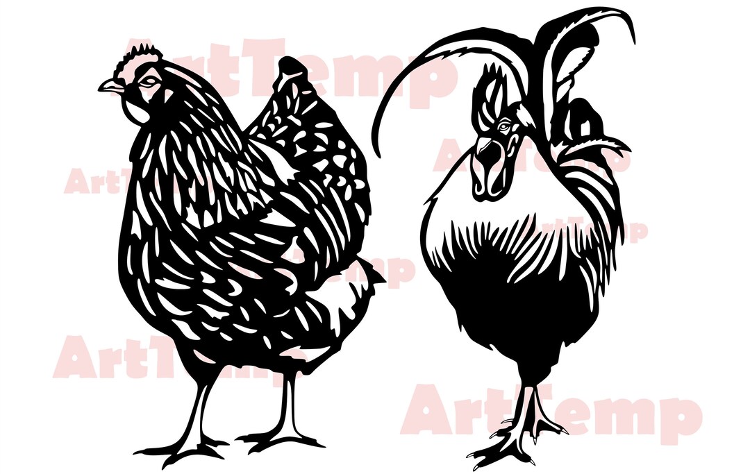 Chicken & Rooster Silhouette SVG DXF: Farm Clipart (digital Files) - Etsy