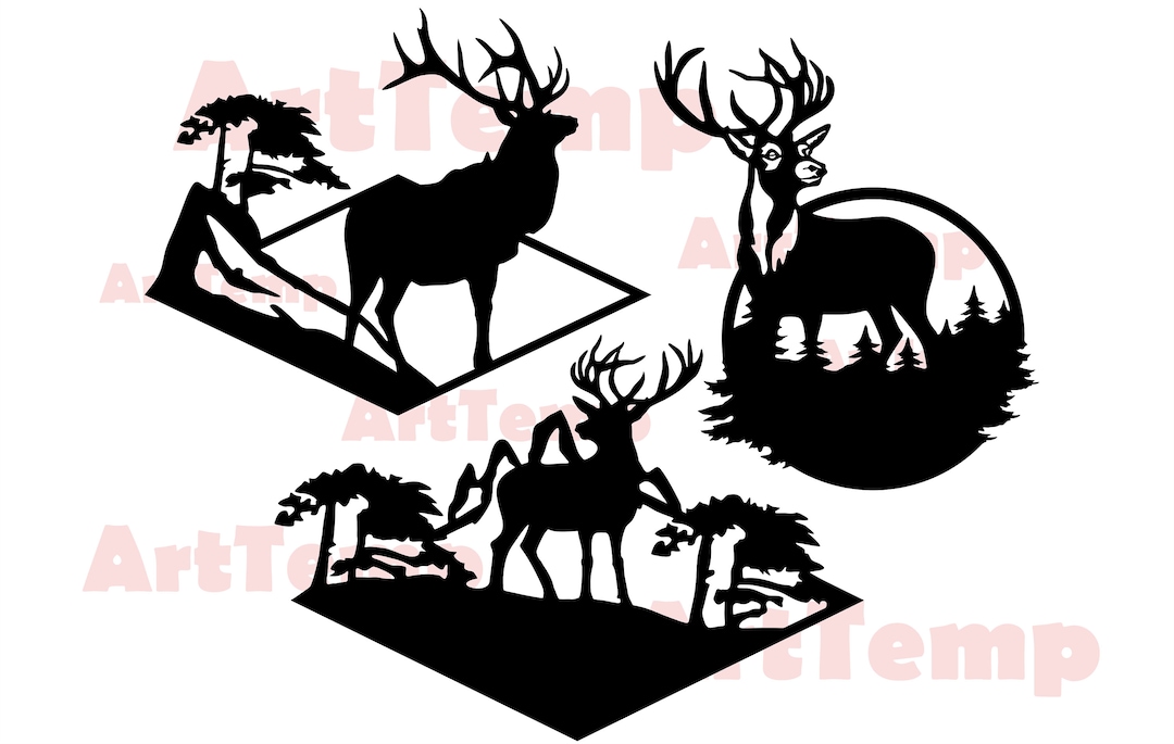 Deer Scene SVG, Wildlife DXF Cut File, Svg for Cricut, Dxf for Laser ...