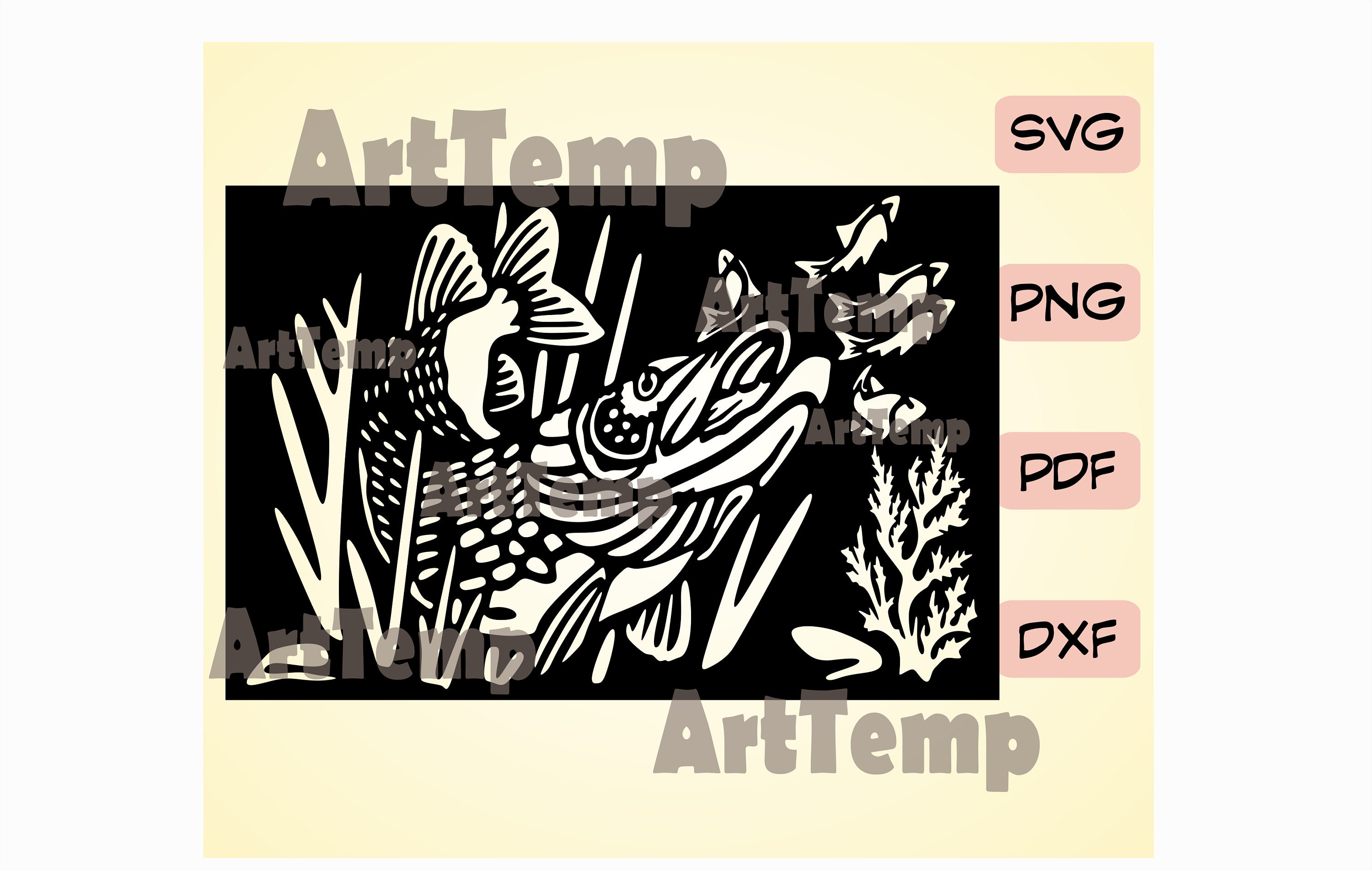 Hecht SVG, Fisch DXF Schneidedatei, svg für Cricut, dxf für laser cnc ...