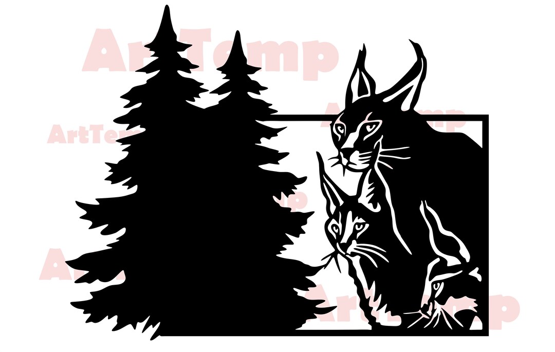 Lynx Scene DXF, Animals SVG Cut File, Svg for Cricut, Dxf for Laser Cnc ...