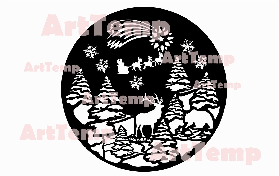 Christmas Animals Scene SVG: Santa Claus, Reindeer, Winter Forest ...