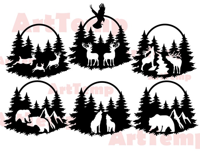 5 Wildlife Scene, DXF Cut File, Svg Cut File for Cricut, Dxf Files for ...
