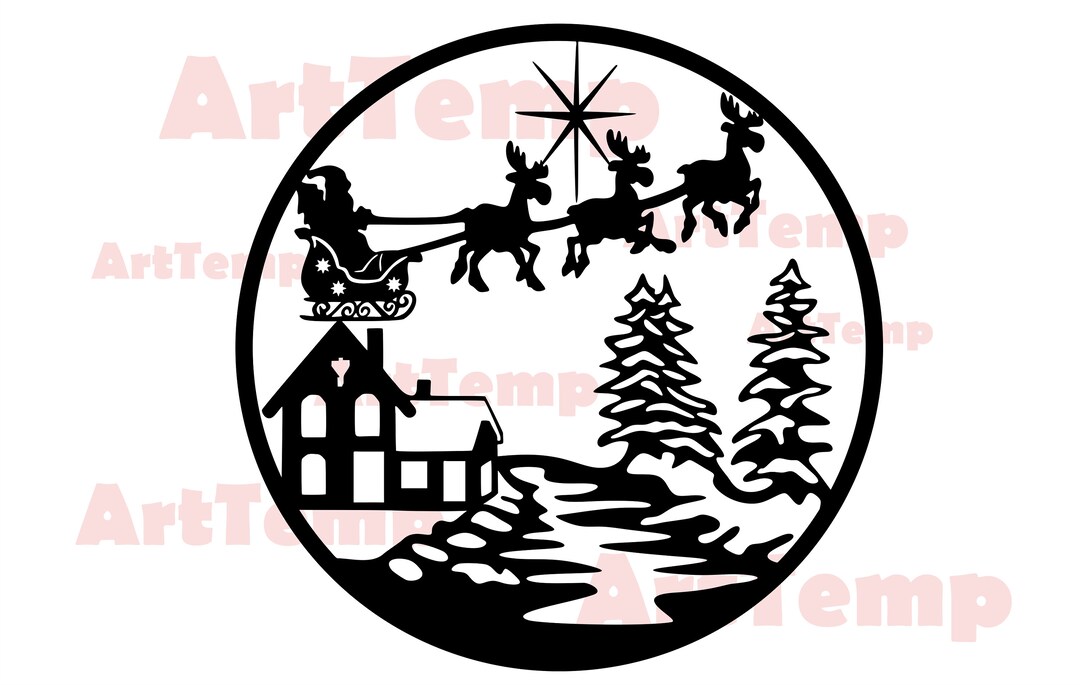 Christmas Santa Scene SVG DXF: Cricut, Silhouette, Plasma Cut File ...
